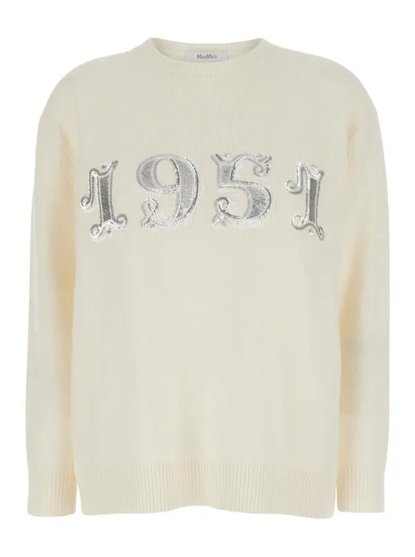 Max Mara White Sweater With 1951 Logo In Wool And Cashmere - Multicolor