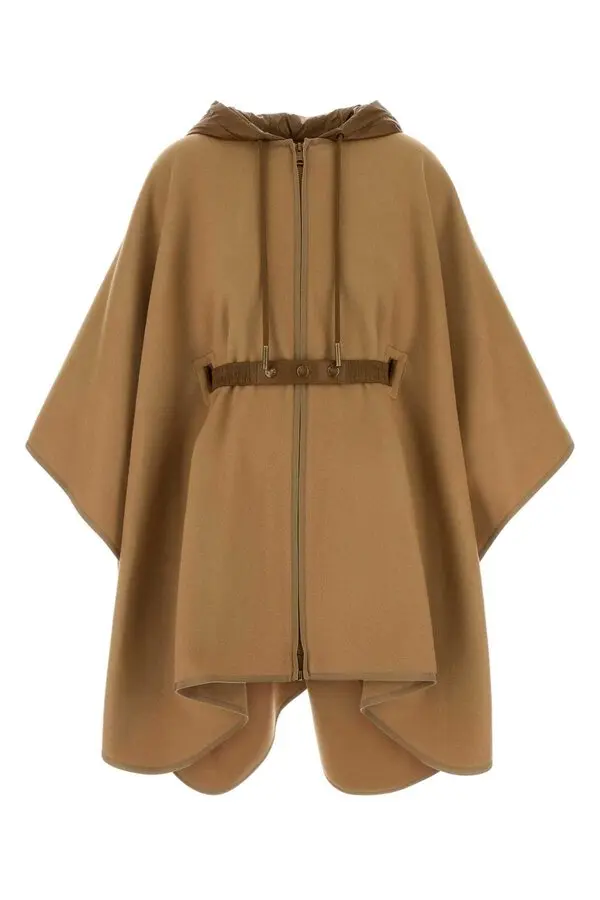 Moncler Wool Blend Hooded Cape - Brown