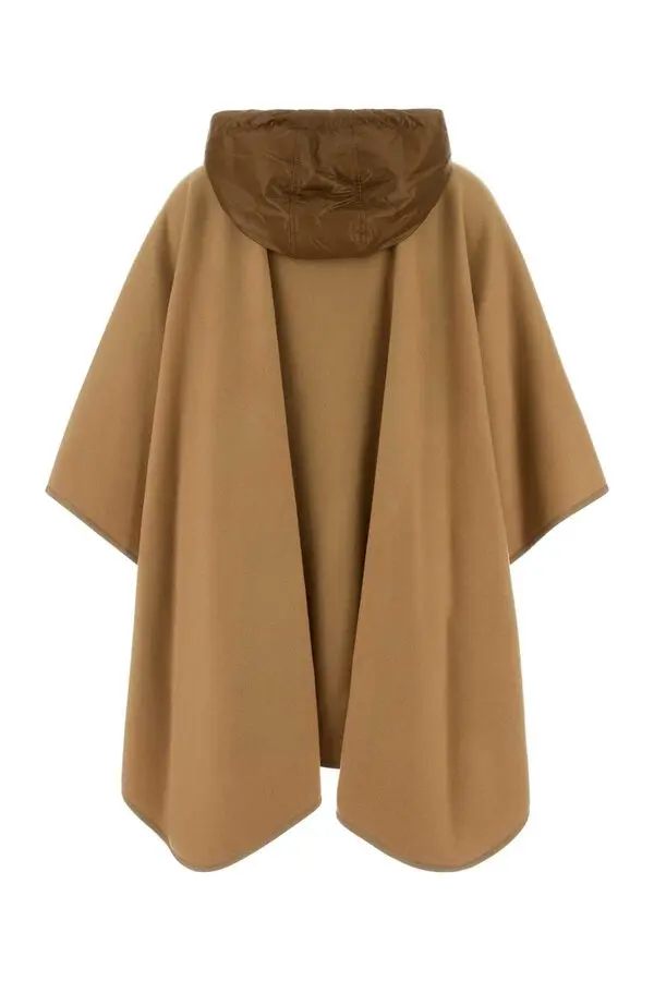 Moncler Wool Blend Hooded Cape - Brown