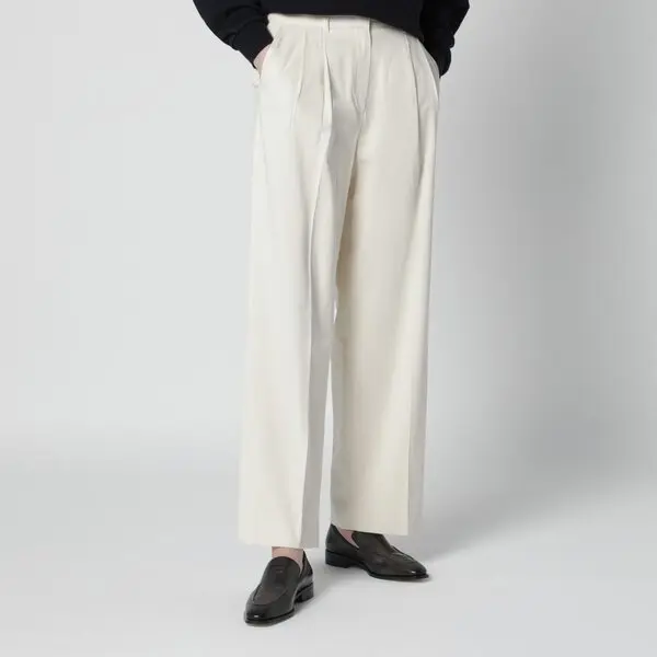 DUNST Cotton Blend Double-pleat Trousers - White