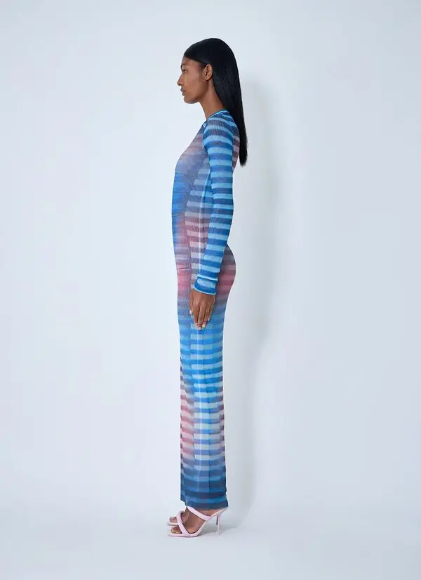 JEAN PAUL GAULTIER Air Print Mesh Maxi Dress - Blue