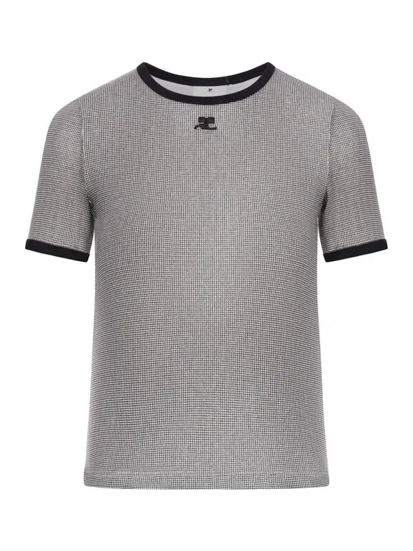 COURREGES Houndstooth Contrast T-shirt - Black