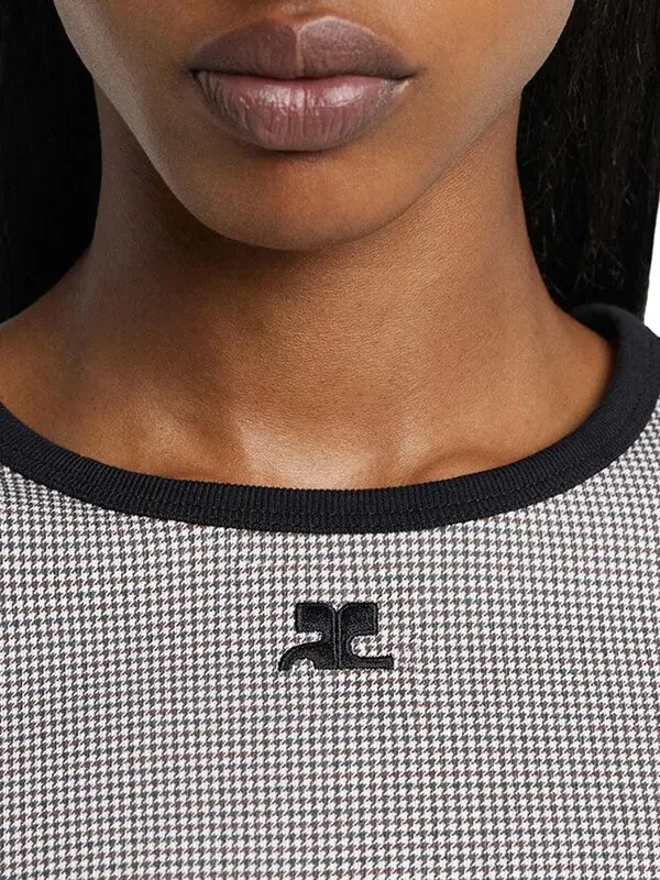 COURREGES Houndstooth Contrast T-shirt - Black