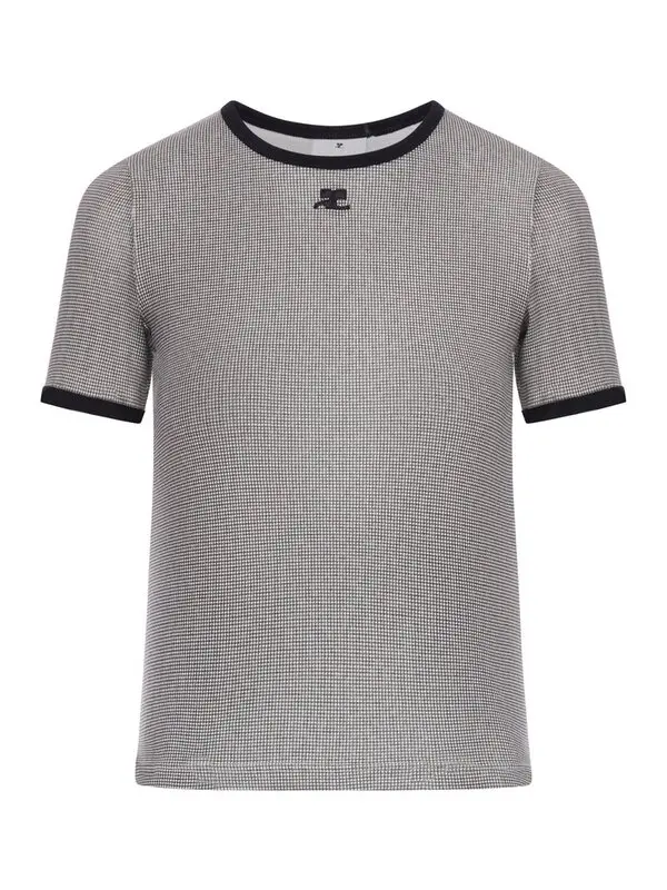 COURREGES Houndstooth Contrast T-shirt - Black
