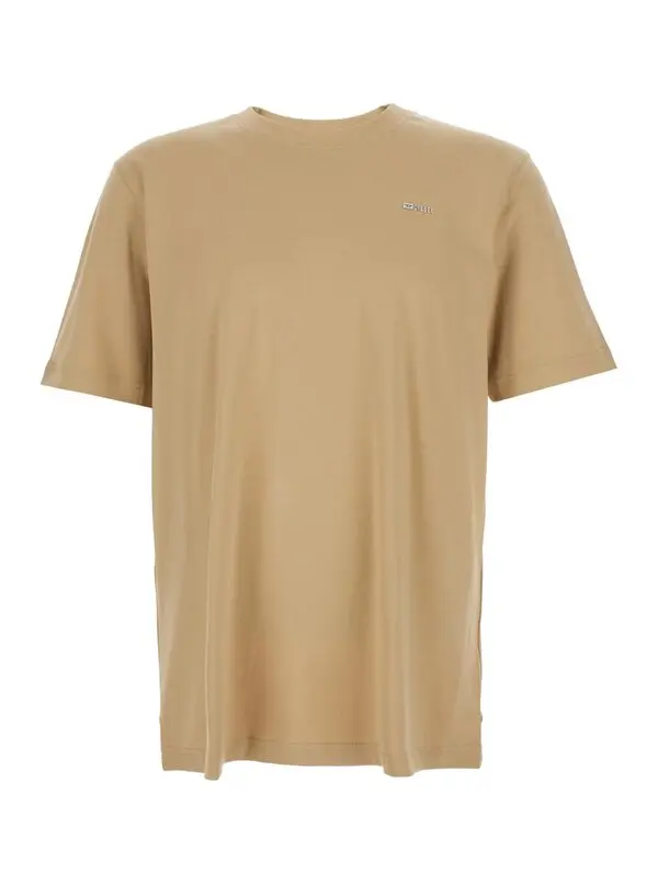 DIESEL® Beige T-shirt With Metal Logo Patch On The Front In Cotton For - Cream
