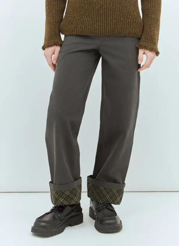Burberry Cotton Canvas Check Motif Carpenter Pants - Gray
