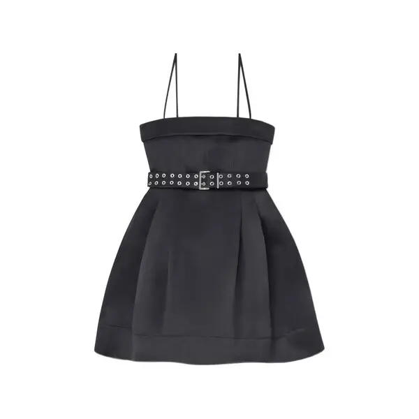 GANNI Square Neck Belted A-line Cocktail Dress - Black