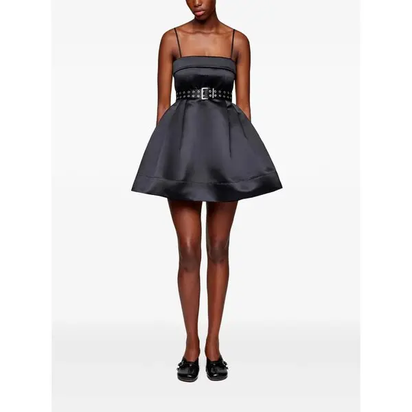 GANNI Square Neck Belted A-line Cocktail Dress - Black
