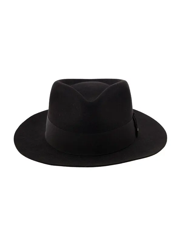 Saint Laurent Black Fedora Hat With Engraved Logo In Felt - Multicolor