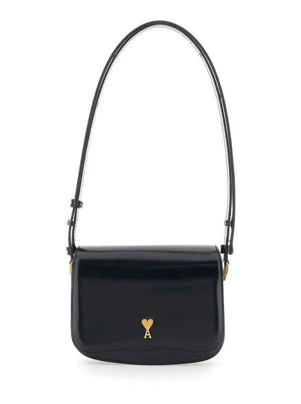 AMI Paris Paris Paris' Black Shoulder Bag With Adjustable Strap And Adc Plate On Front In Leather For - Multicolor