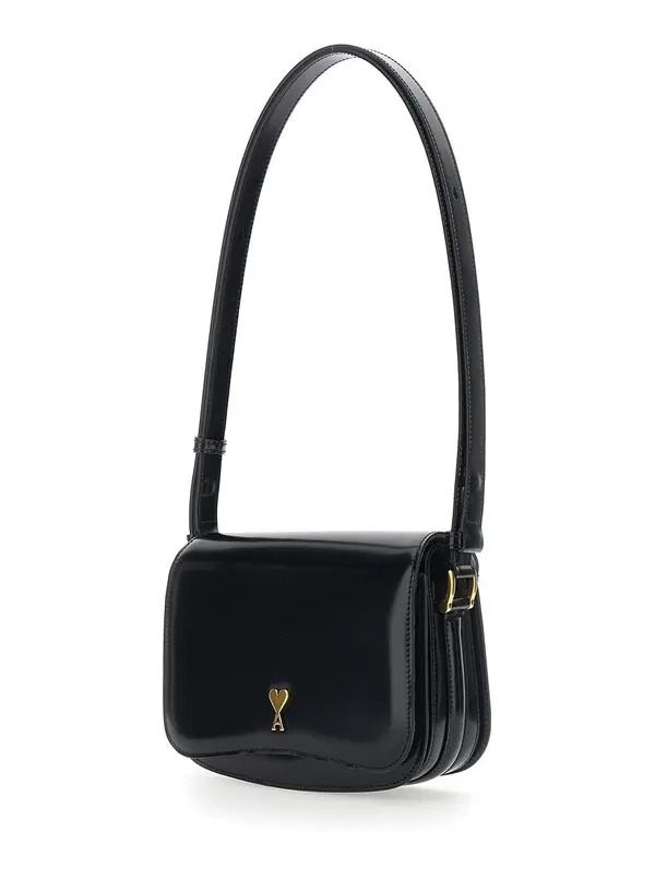 AMI Paris Paris Paris' Black Shoulder Bag With Adjustable Strap And Adc Plate On Front In Leather For - Multicolor