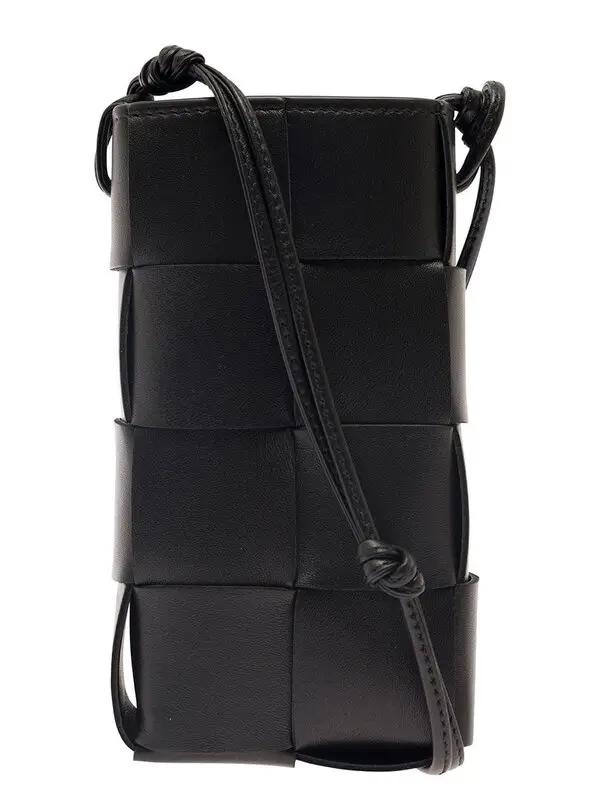 Bottega Veneta Phone Pouch' Shoulder Bag With Knot Details In Intreccio Nappa Leather - Black