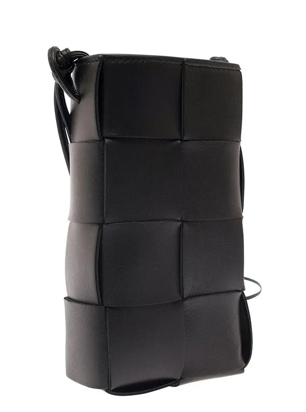Bottega Veneta Intreccio Nappa Leather Phone Pouch Shoulder Bag - Black