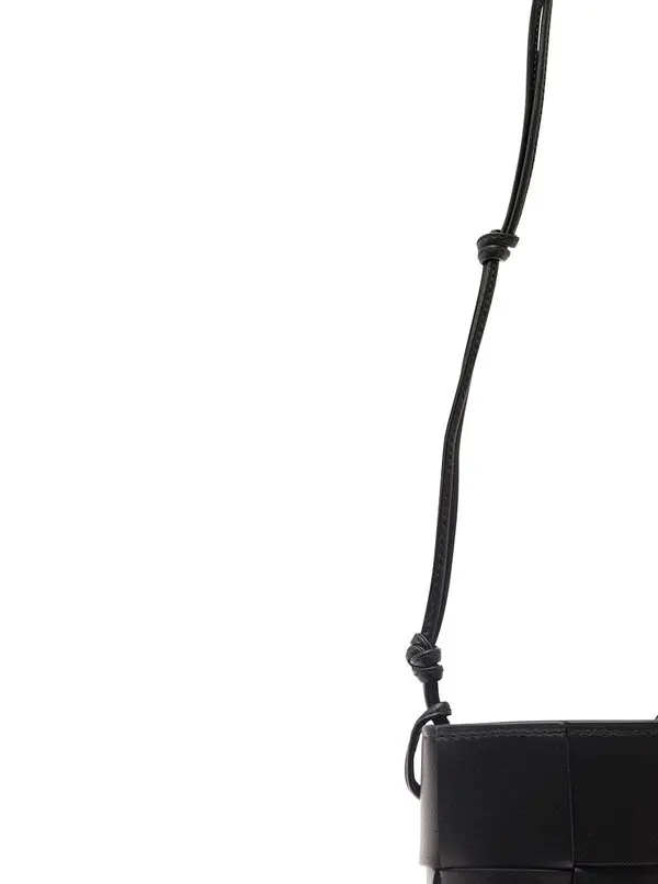 Bottega Veneta Intreccio Nappa Leather Phone Pouch Shoulder Bag - Black