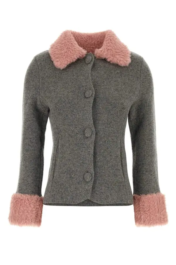 Moschino Melange Grey Wool Blend Cardigan - Gray