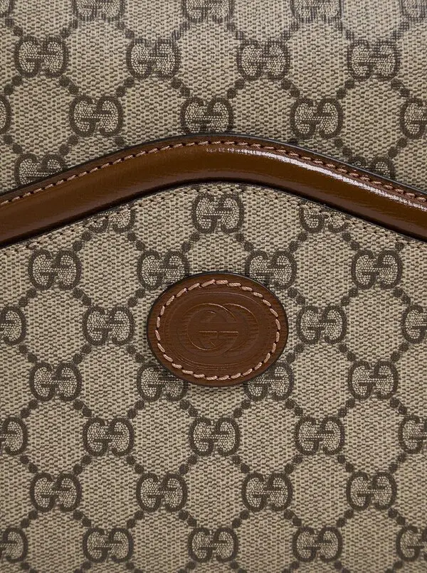 Gucci Gg Supreme Beige Crossbody Bag With Logo Patch On Front
