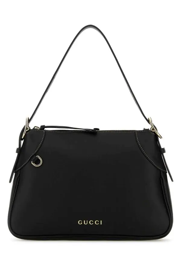 Gucci Leather Medium Gg Emblem Shoulder Bag - Black