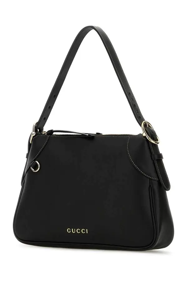 Gucci Leather Medium Gg Emblem Shoulder Bag - Black