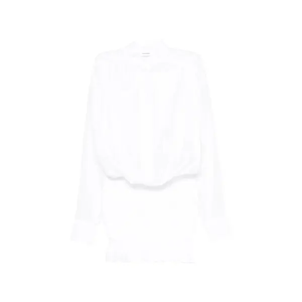 Andamane High Neck Long Sleeve Shirred Skirt Mini Dress - White