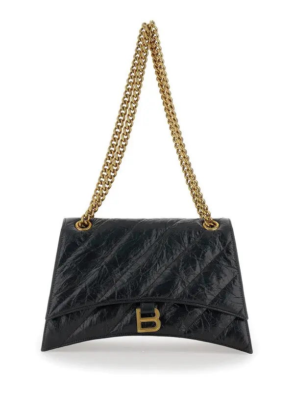 Balenciaga Crush M' Black Crossbody Bag With B Logo In Crush Quilted Leather - Multicolor