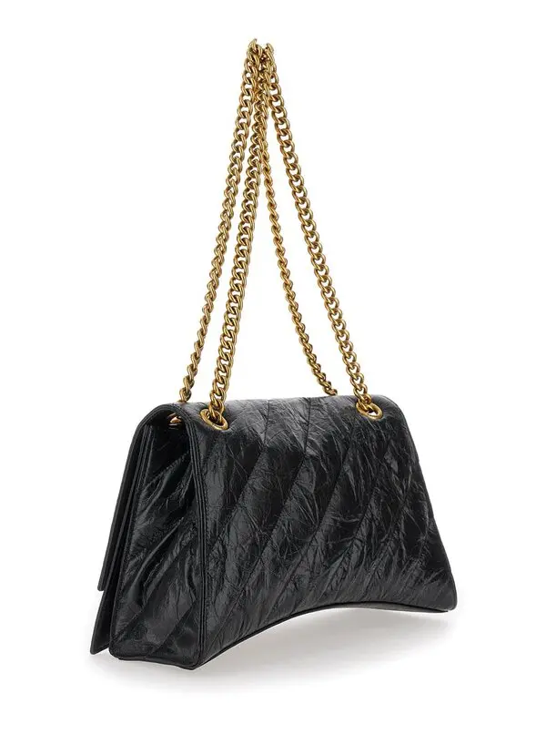 Balenciaga Crush M' Black Crossbody Bag With B Logo In Crush Quilted Leather - Multicolor