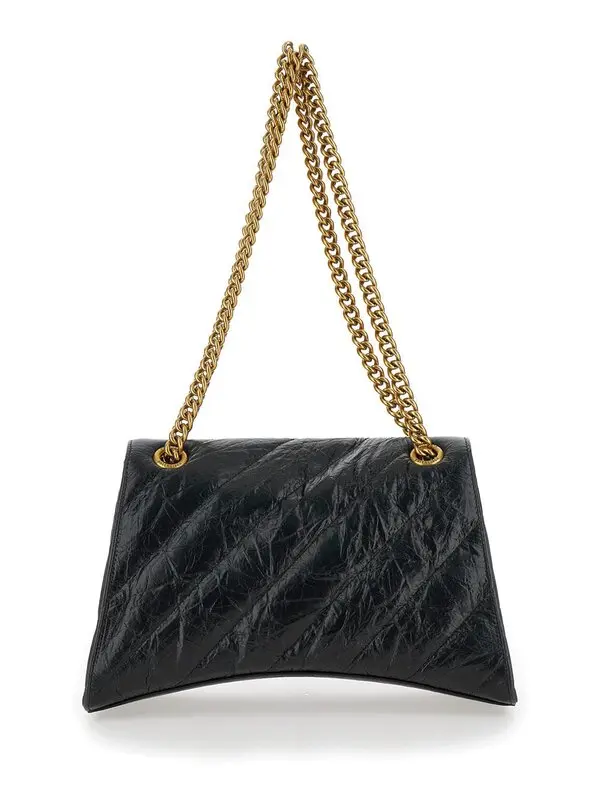 Balenciaga Crush M' Black Crossbody Bag With B Logo In Crush Quilted Leather - Multicolor
