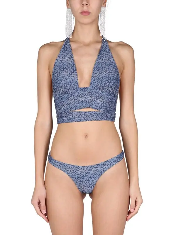 Magda Butrym Bikini Top With All Over Logo - Blue