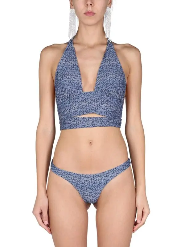 Magda Butrym Bikini Top With All Over Logo - Blue