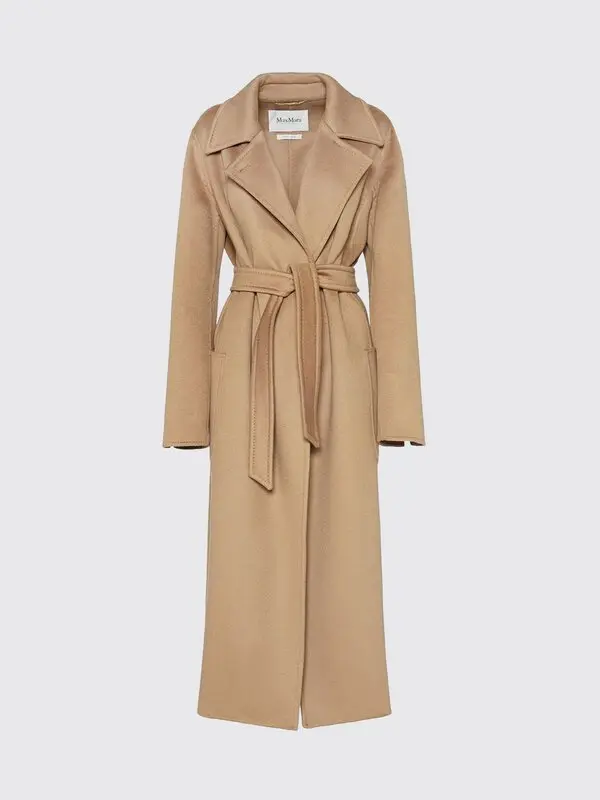 Max Mara Long Robe Coat In 100% Cashmere With Belt - Brown