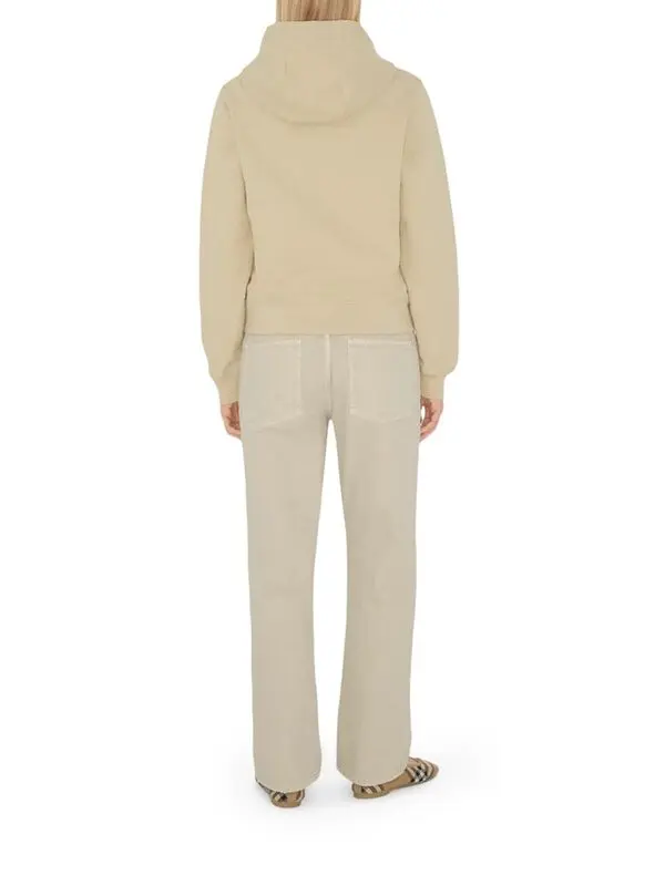 Burberry Felpa Con Cappuccio E Cerniera In Cotone Con Etichetta Check - Cream