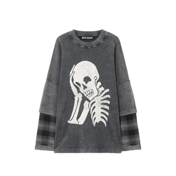 Palm Angels Skull Graphic Layered Sweatshirt - Gray