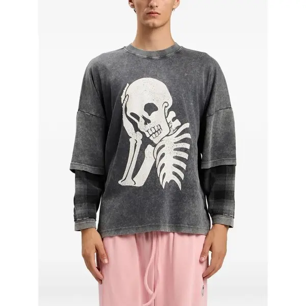 Palm Angels Skull Graphic Layered Sweatshirt - Gray