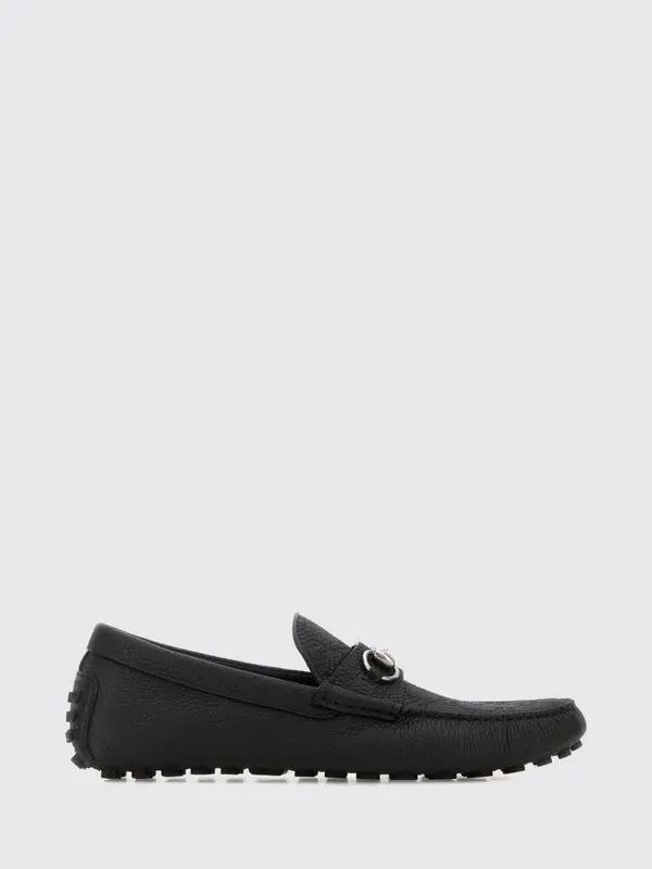 Gucci Driver Loafers In Pebbled Leather With Horsebit And Gg Logo - Black