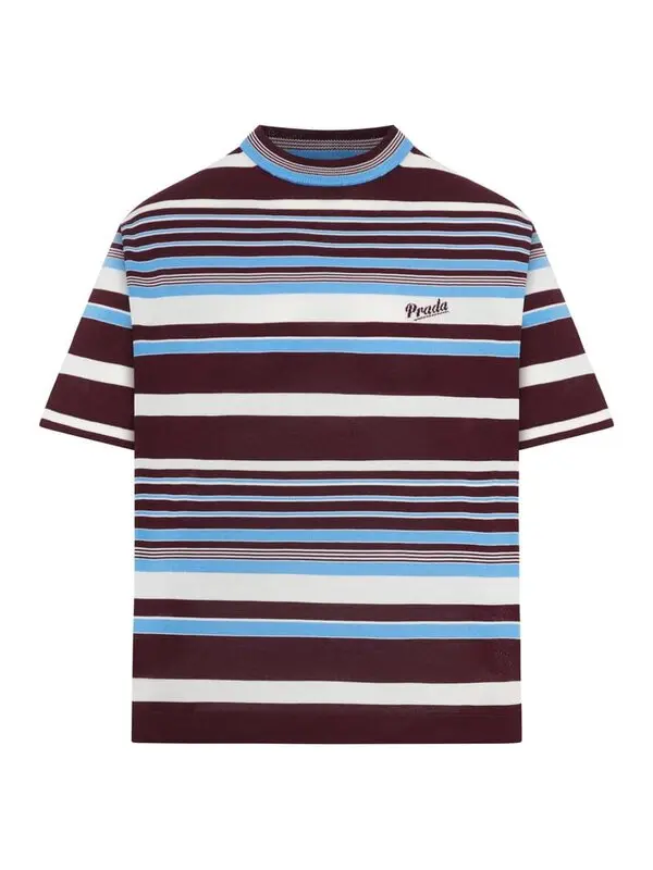 Prada Striped Cotton Crew Neck Sweater - Multicolor