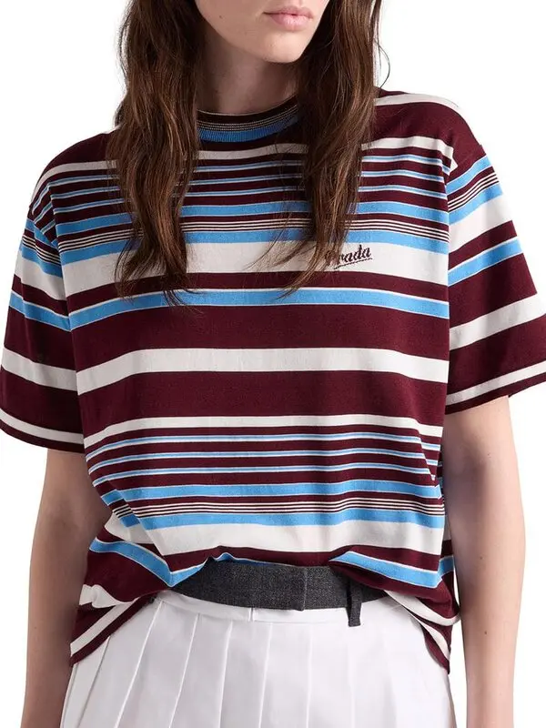 Prada Striped Cotton Crew Neck Sweater