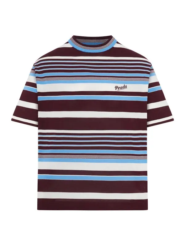 Prada Striped Cotton Crew Neck Sweater - Multicolor