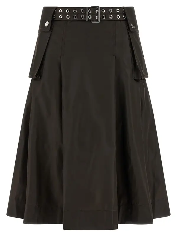 GANNI Duchesse Nylon Pleated Skirt - Brown