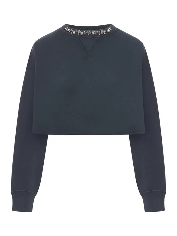 GOLDEN GOOSE Crew Neck Sweatshirt In Organic Cotton Fleece With Crystals On The Neck - Multicolor