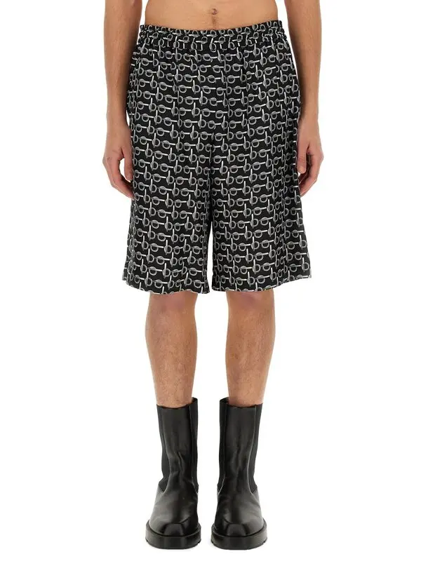 Burberry Monogram-print Silk Bermuda Shorts - Black