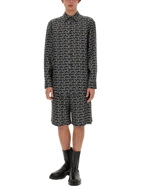 Burberry Monogram-print Silk Bermuda Shorts - Black