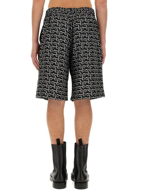 Burberry Monogram-print Silk Bermuda Shorts - Black