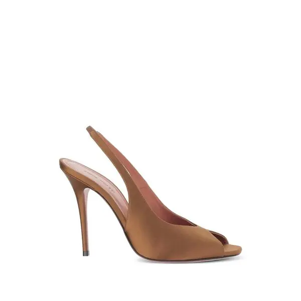 Amina Muaddi Satin Open Toe Slingback Shoes - Brown