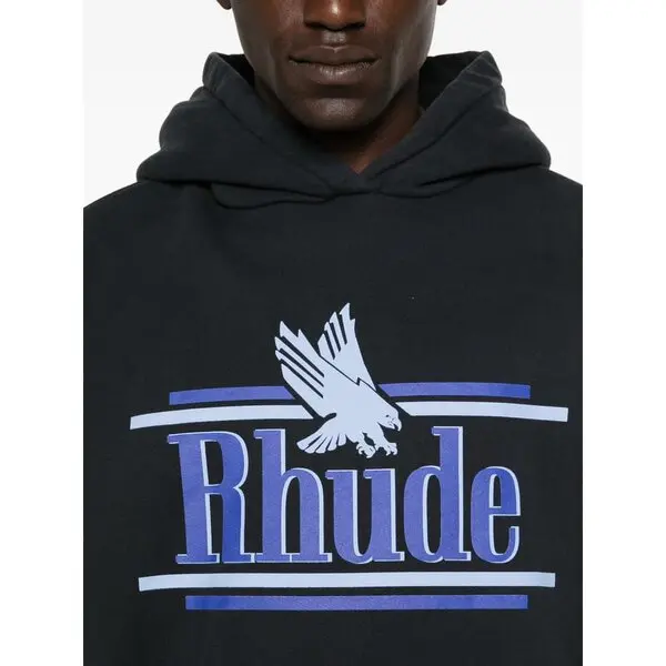 Rhude Eagle Motif Logo Print Hoodie - Black