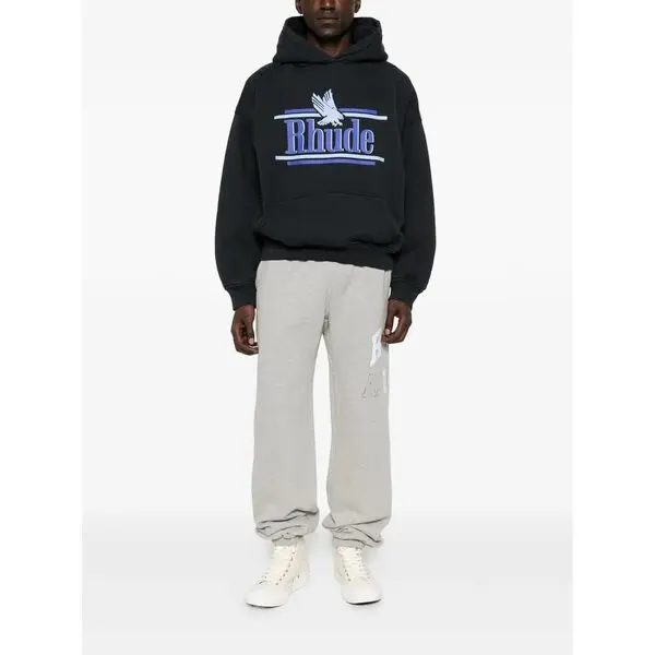 Rhude Eagle Motif Logo Print Hoodie - Black