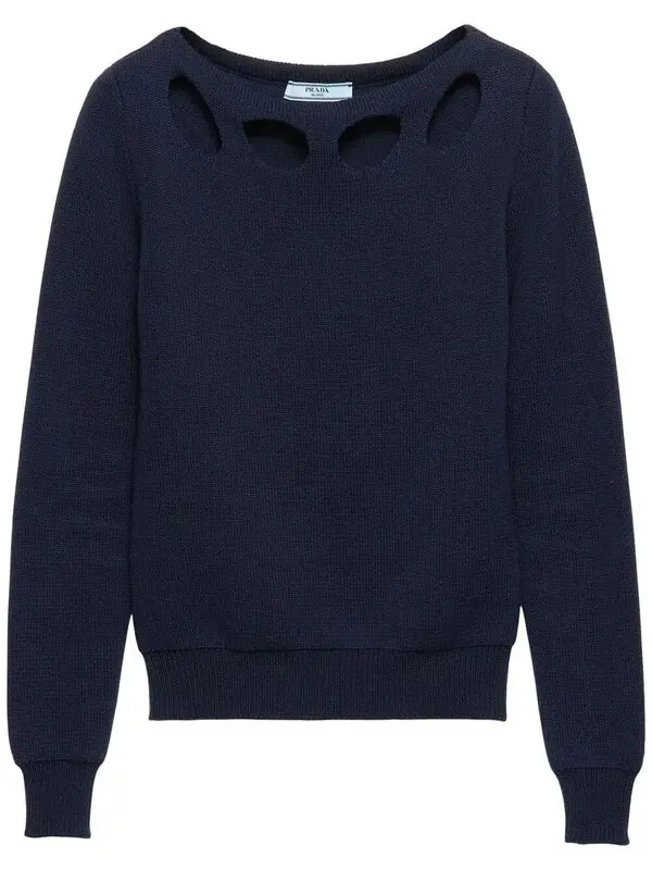 Prada Cotton Boat Neck Sweater - Blue