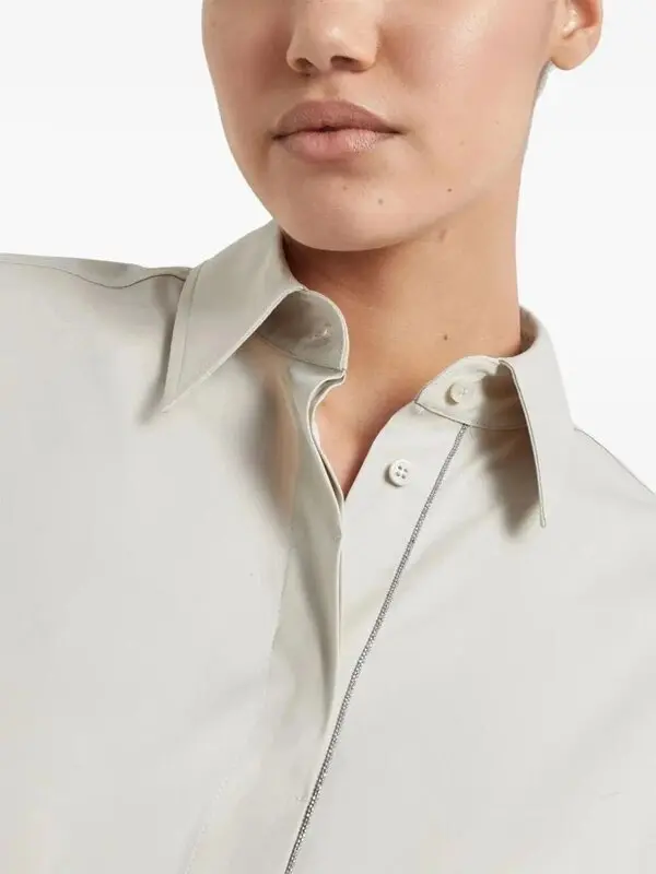 Brunello Cucinelli Monili Trim Stretch Cotton Poplin Blouse