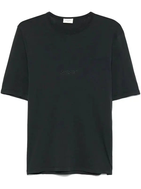Saint Laurent Tonal Logo Embroidery Cotton T-shirt - Black