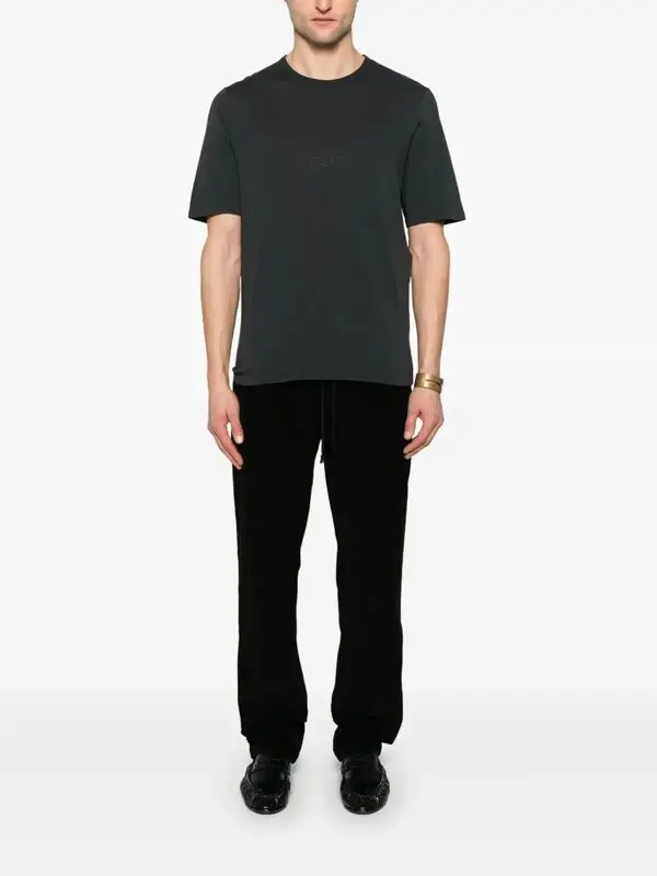 Saint Laurent Tonal Logo Embroidery Cotton T-shirt - Black