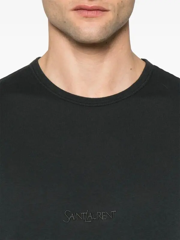 Saint Laurent Tonal Logo Embroidery Cotton T-shirt - Black