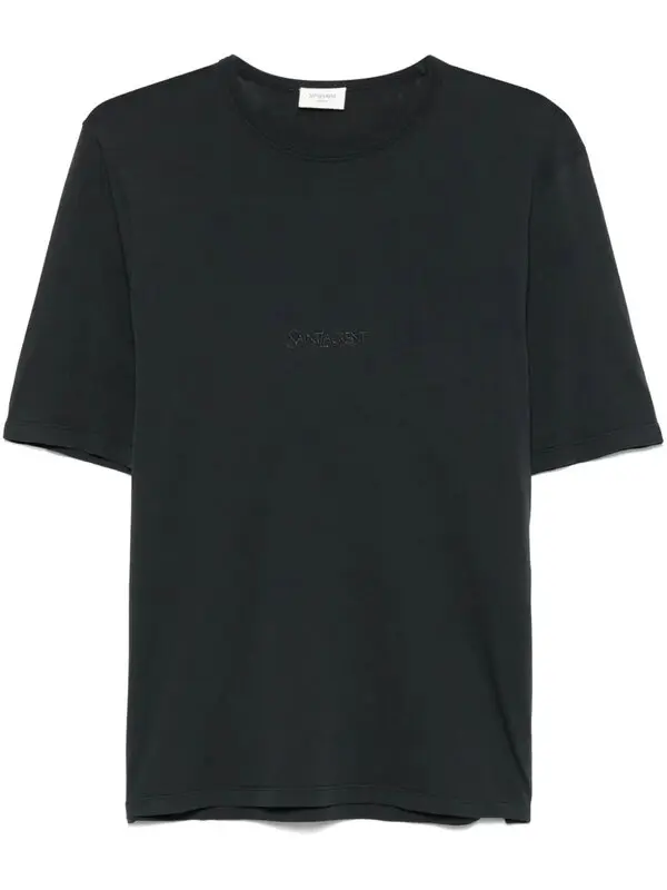 Saint Laurent Tonal Logo Embroidery Cotton T-shirt - Black